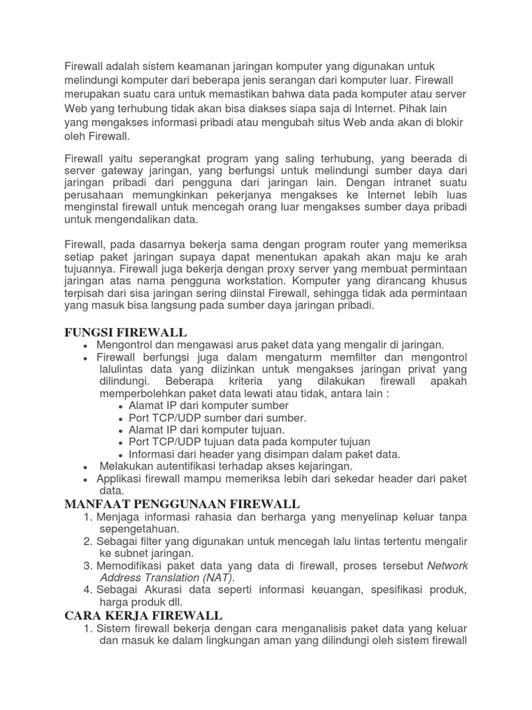 Firewall Adalah Sistem Keamanan Jaringan Komputer Yang Digunakan Untuk ...