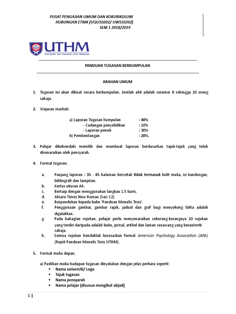 Panduan Penulisan Tugasan 1-18-19 | PDF