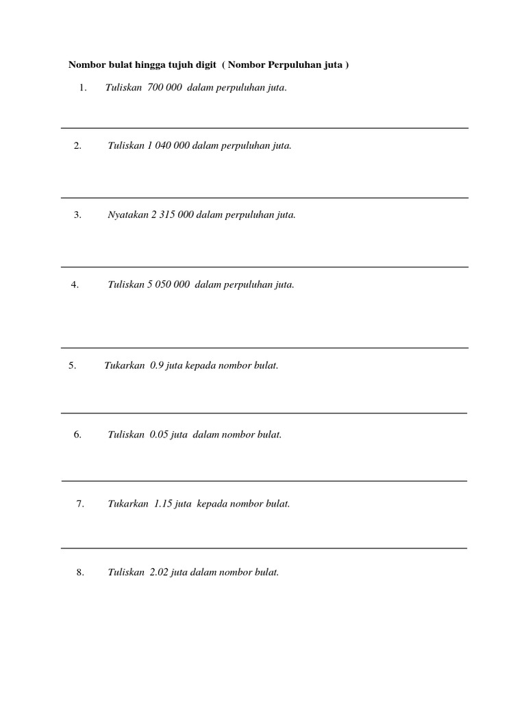 19 Apr - Nombor Bulat Hingga Tujuh Digit | PDF
