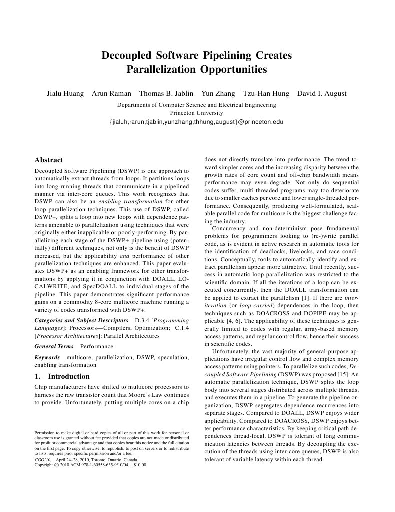 Decoupled Software Pipe Lining Pdf Parallel Computing Multi Core 9261