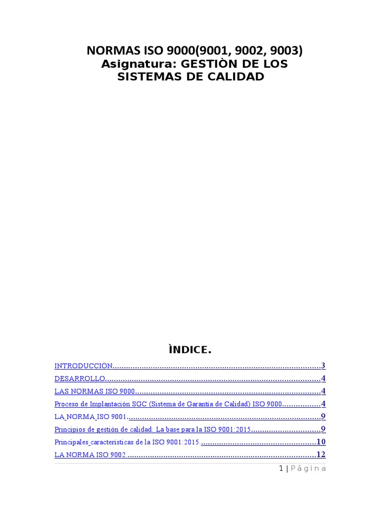 Iso 9000 Reporte . | PDF | Iso 9000 | Gestión de la calidad
