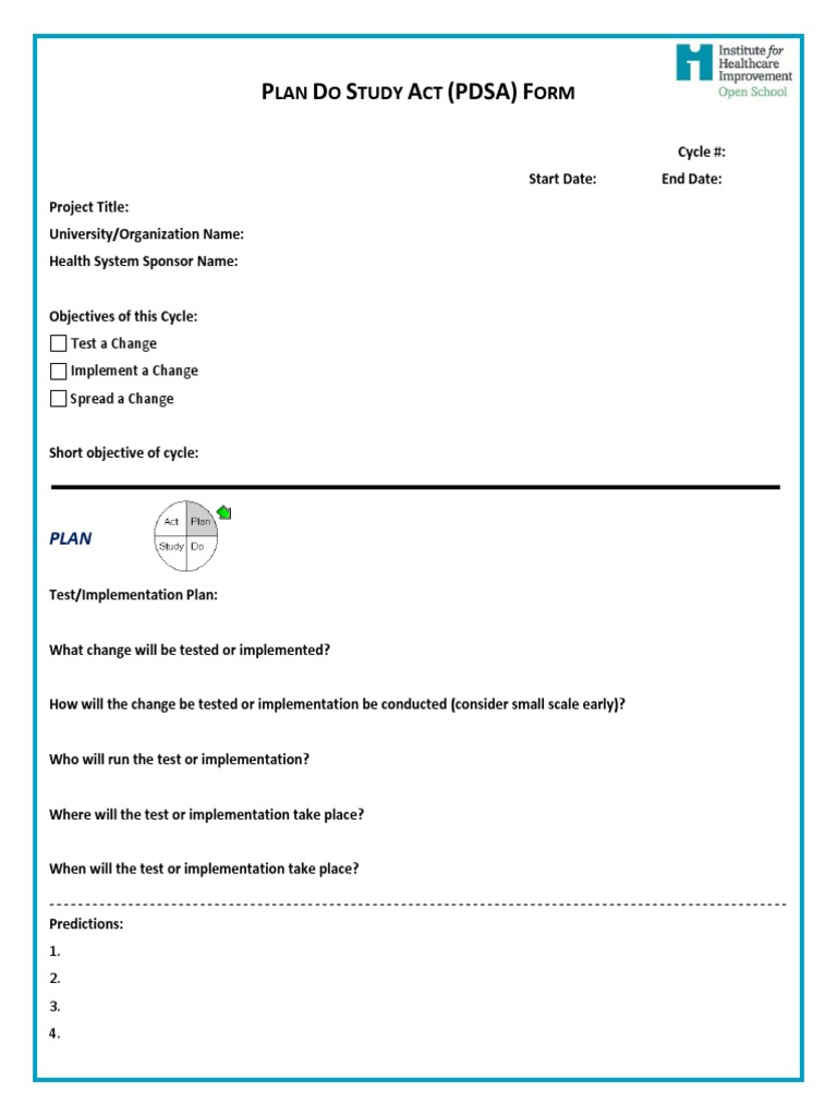 P D S A (PDSA) F: LAN O Tudy CT ORM | PDF
