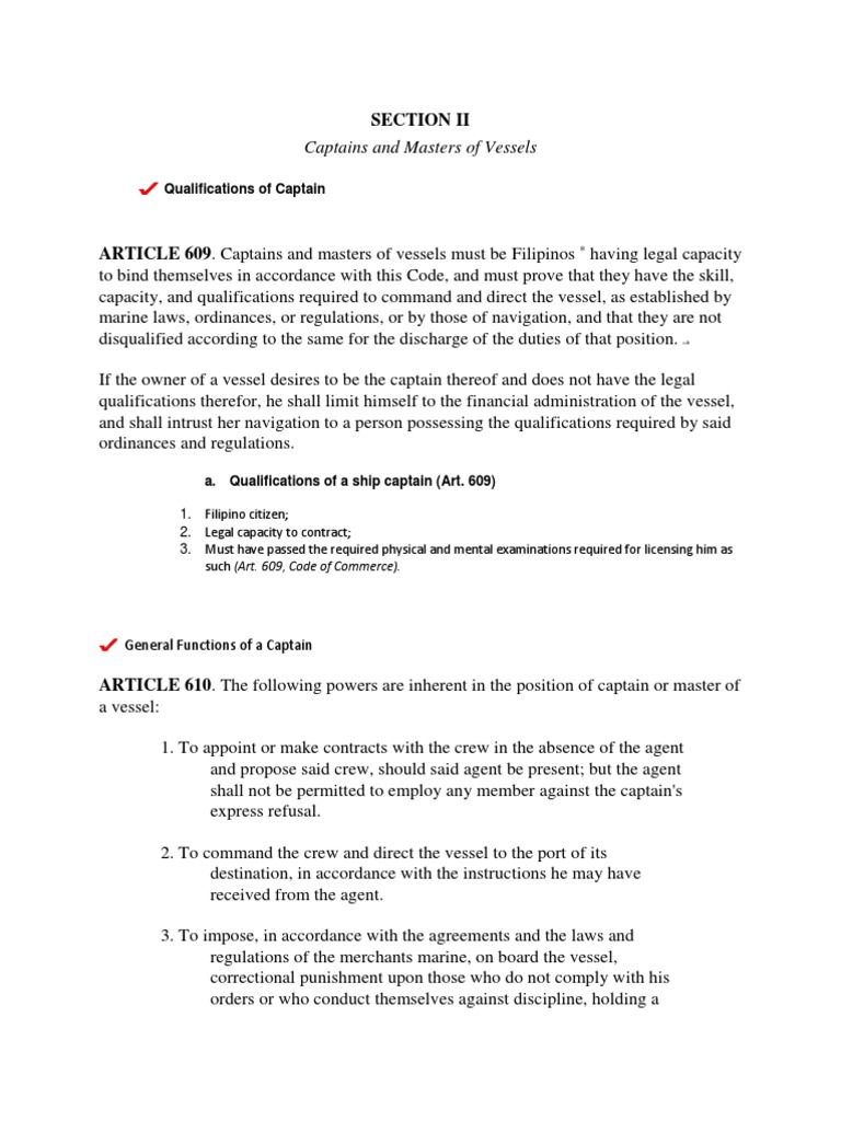 Section Ii: Captains and Masters of Vessels | PDF | Sea Captain | Cargo