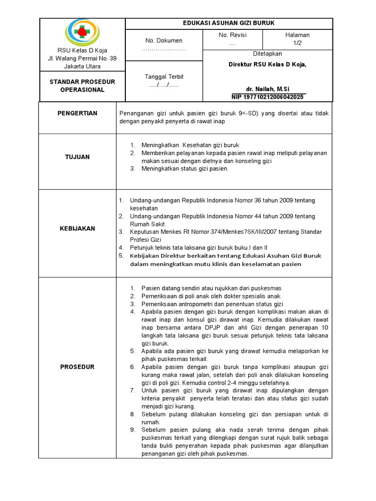 SPO Edukasi Asuhan Gizi Buruk | PDF