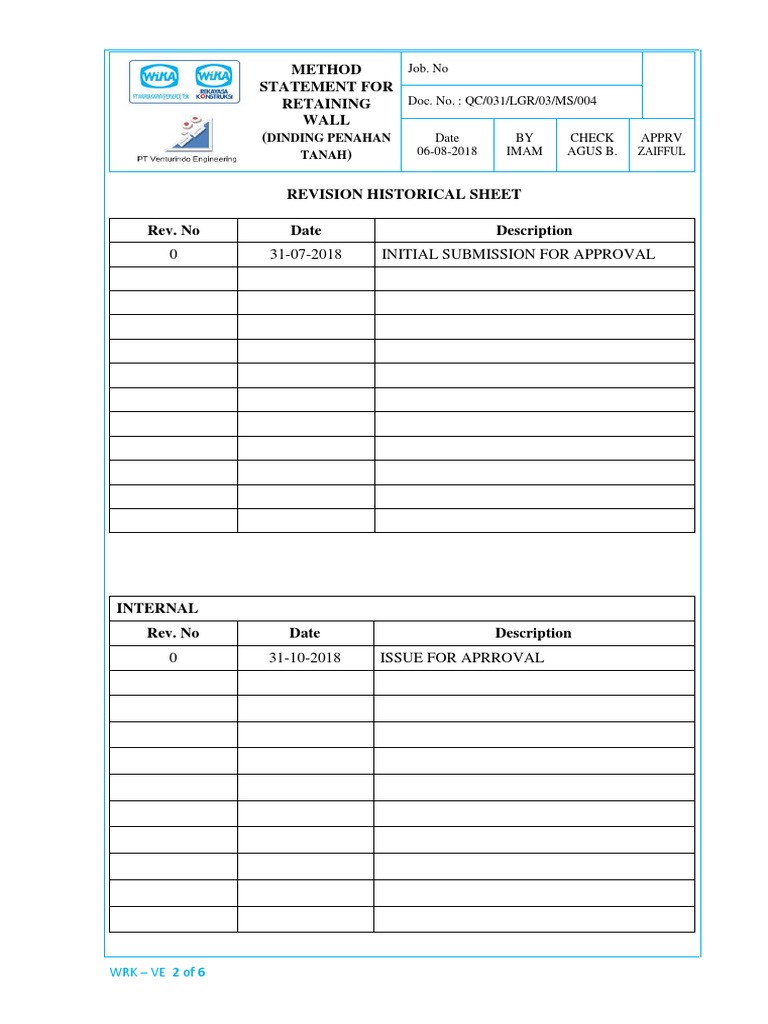 Method Statement Retaining Wall | PDF