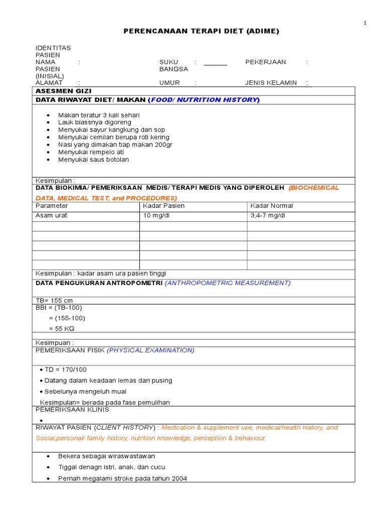 DIET PLANNING FOR THERAPY (ADIME) | PDF