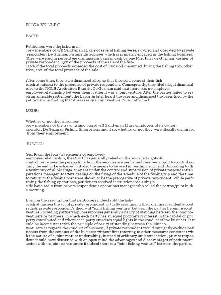 Ruga Vs NLRC | PDF | Employment | Common Law