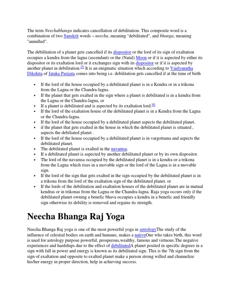 Neecha Bhanga Raj Yoga: Sanskrit | PDF | Planets In Astrology ...