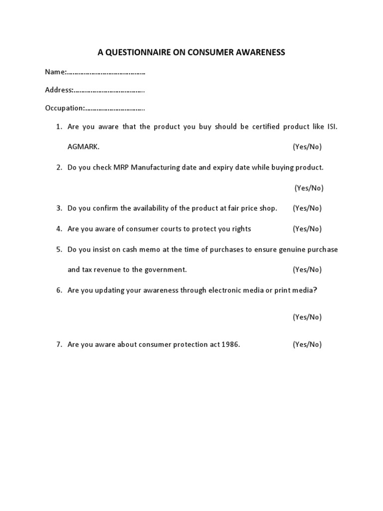 A Questionnaire On Consumer Awareness | PDF