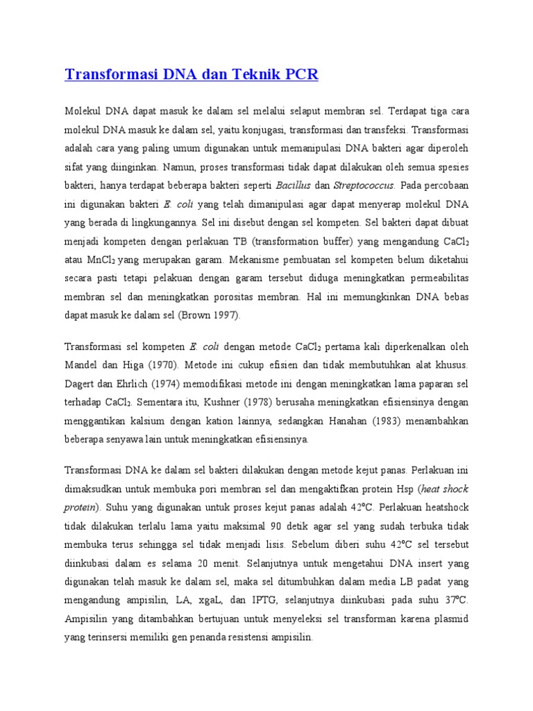 Transformasi DNA Dan Teknik PCR | PDF