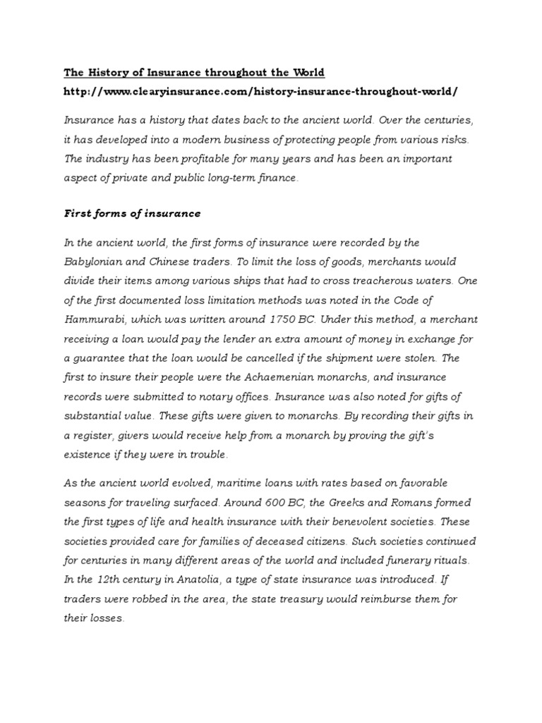 The History of Insurance Throughout The World | PDF | Insurance ...