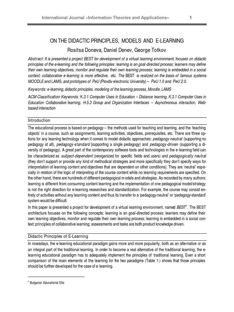 On On - The - Didactic - Principles - Models - and - e - Learning PDF | PDF | Educational ...