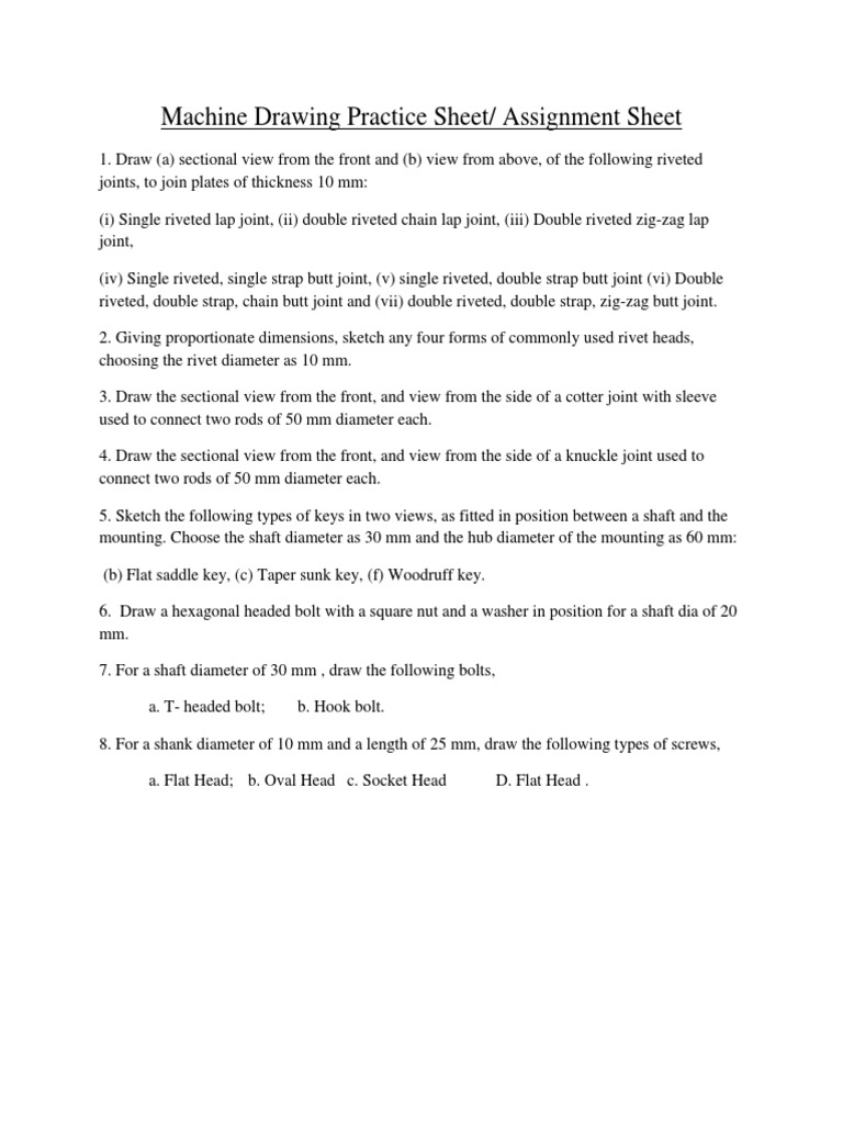 Machine Drawing Practice Sheet | PDF