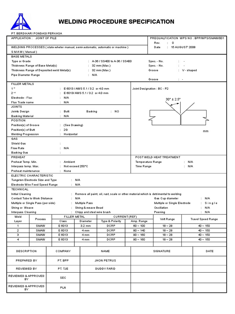 Welding Procedure Specification: ST ND | PDF | Nature