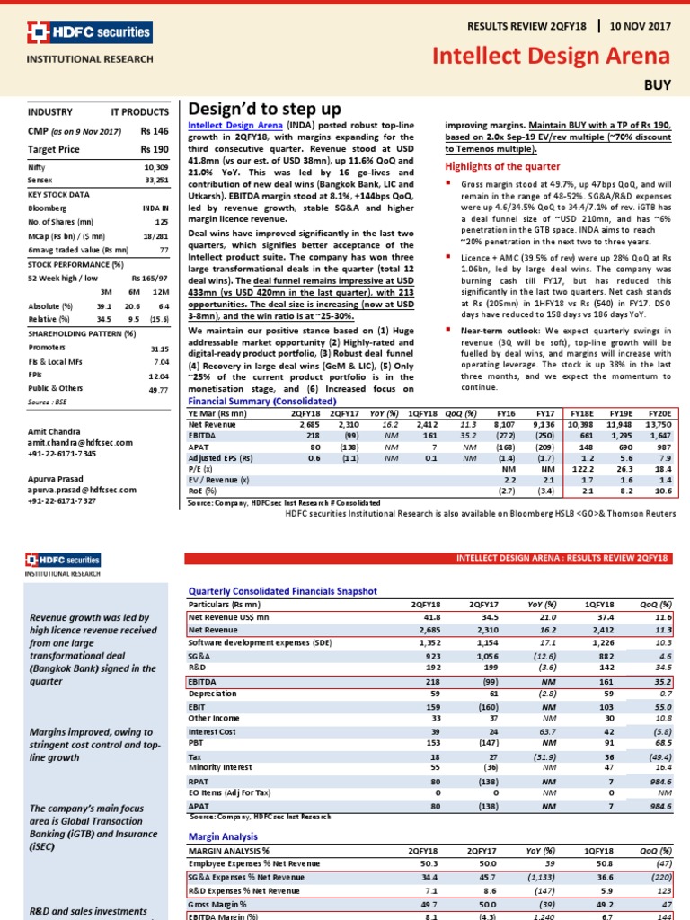Intellect Design Arena 2QFY18 Results Review | PDF | Earnings Before ...