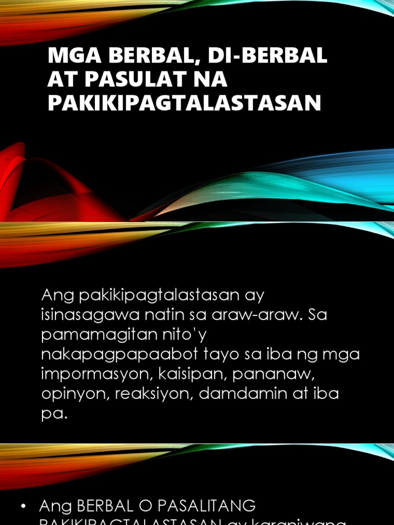 Mga Berbal, Di Berbal at Pasulat Na Pakikipagtalastasan | PDF