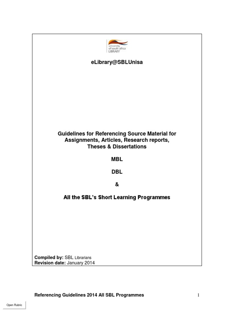 Harvard Referencing Guideline SBL Programmes | PDF | Citation ...