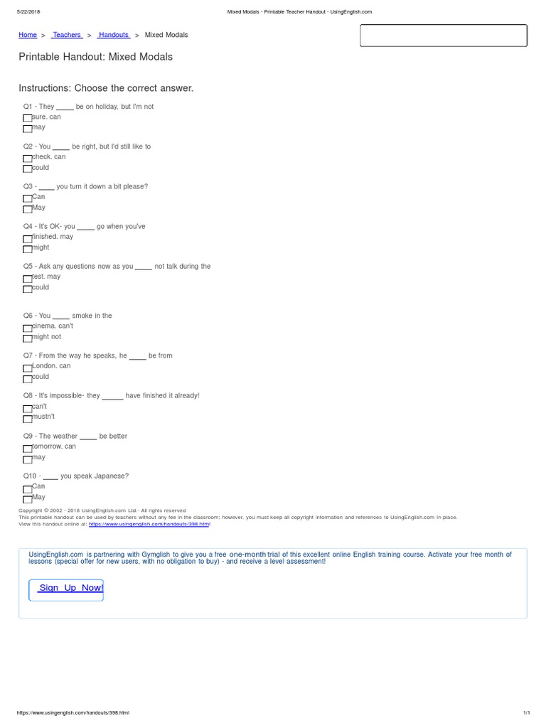 Mixed Modals - Printable Teacher Handout | PDF
