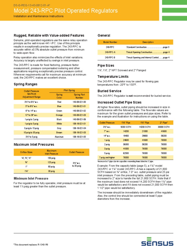 File-Sensus Model 243 Regulator | PDF | Pressure | Gas Technologies