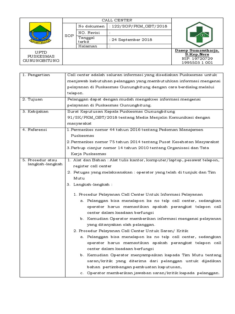 SOP Call Center | PDF