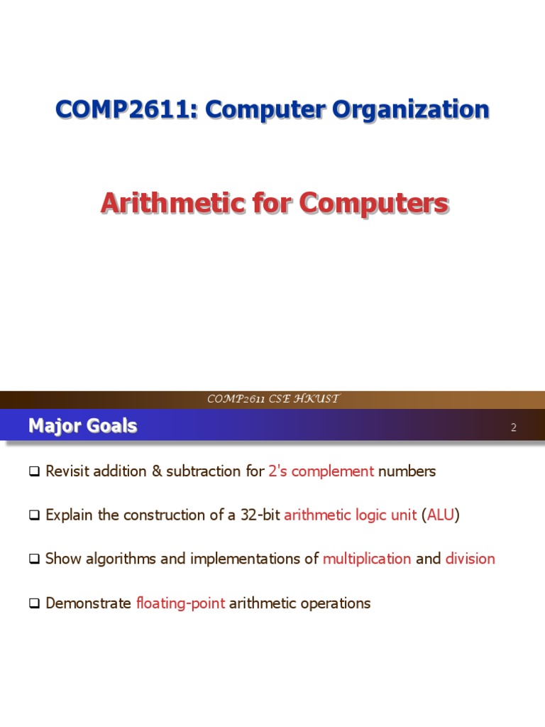Lecture 7 Comp2611 Arithmetic Part1 Pdf Integer Computer Science