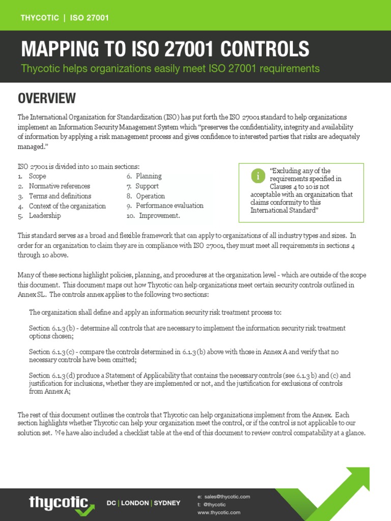Thycotic ISO 27001 Control Mapping Guide | PDF | Information Security ...