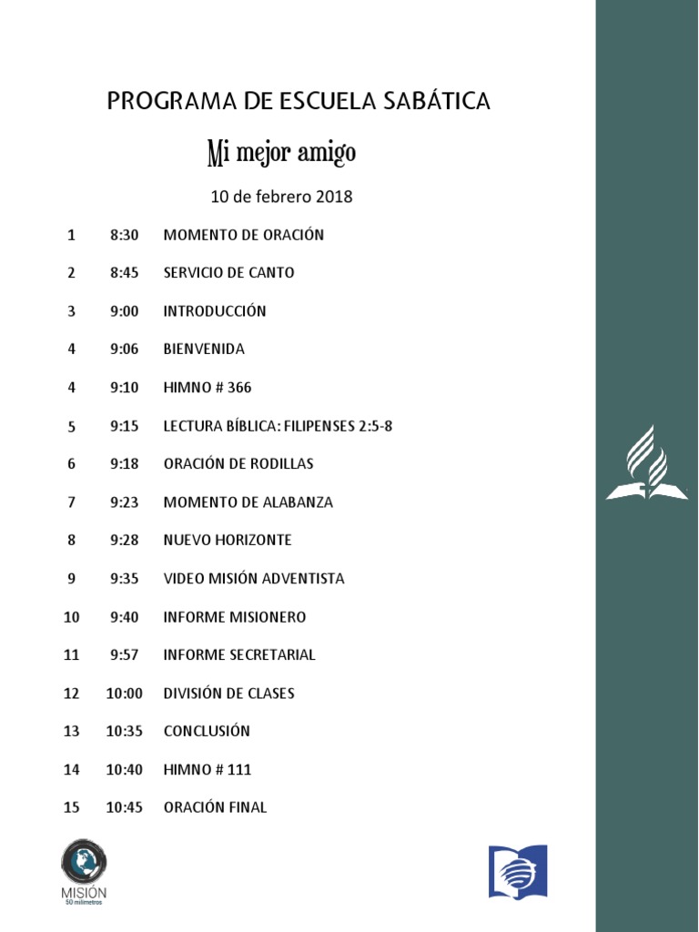 Programa de Escuela Sabática PDF | PDF | Moisés | Amor
