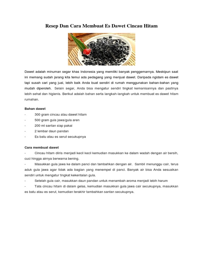 Resep Dan Cara Membuat Es Dawet Cincau Hitam | PDF