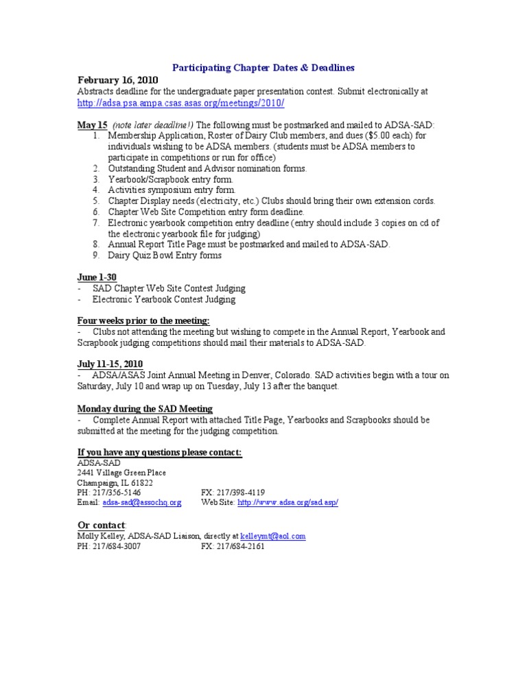 Dates and Deadlines | PDF