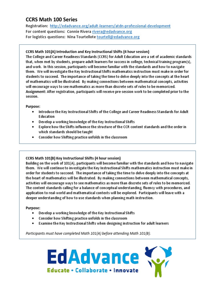 Ccrs Math 100s Descriptions For Web | PDF | Teaching Mathematics ...