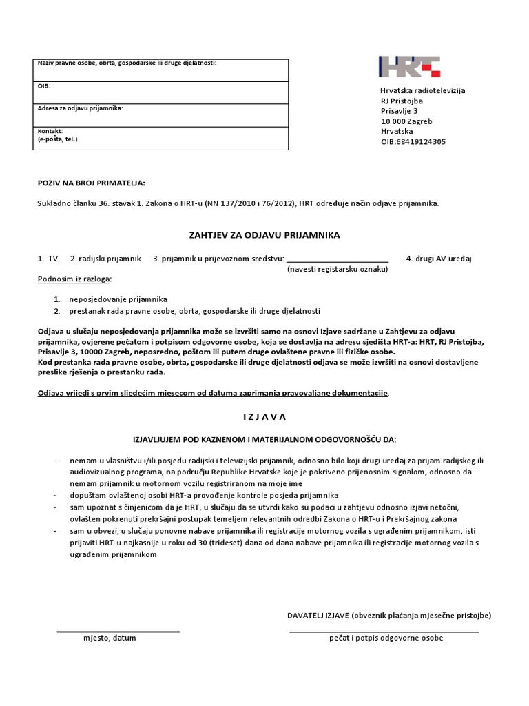 Formular Za Odjavu HRT-a | PDF