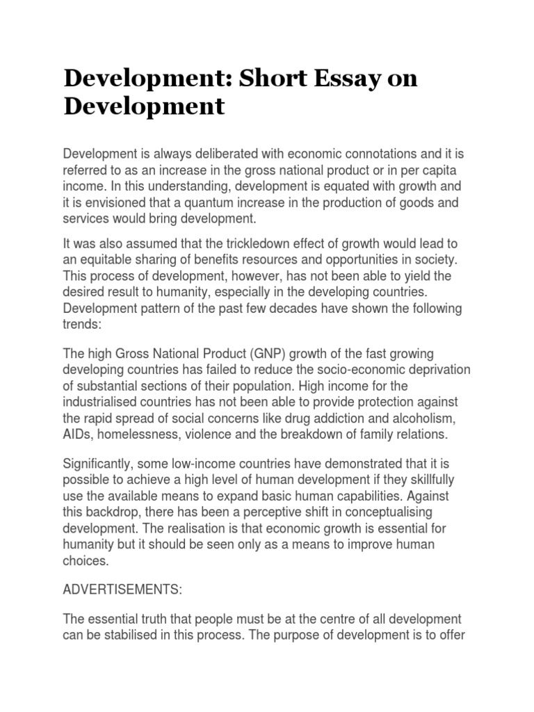 Development: Short Essay On Development | PDF | Human Development ...