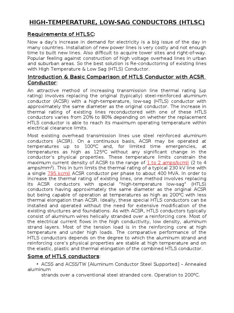 Temperature, Low-Sag (HTLS) Conductors | PDF | Electrical Conductor ...