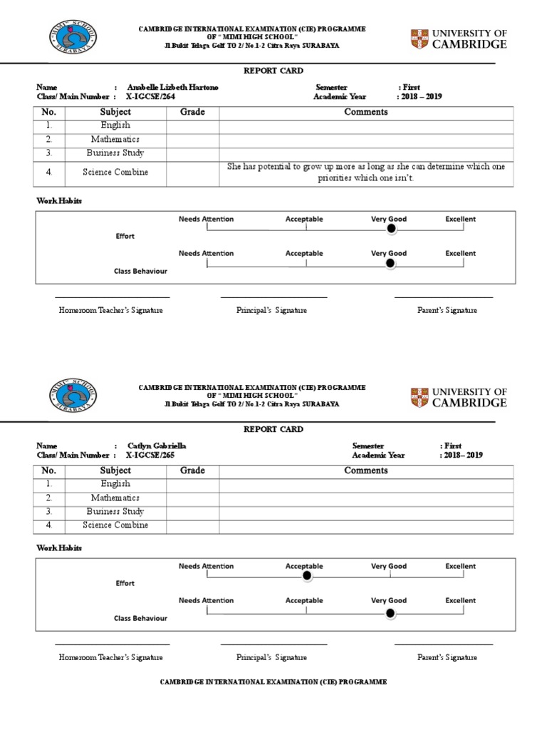 Contoh Format Rapot IGCSE | PDF | Leisure | Sports