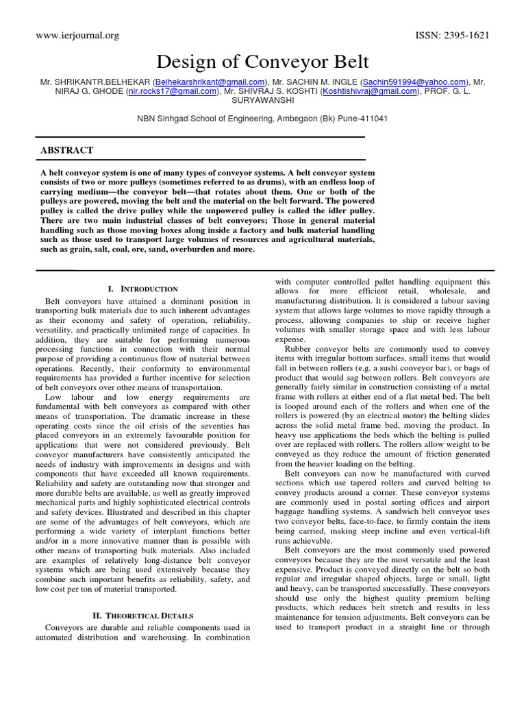 Design of Conveyor Belt | PDF | Belt (Mechanical) | Mechanical Engineering