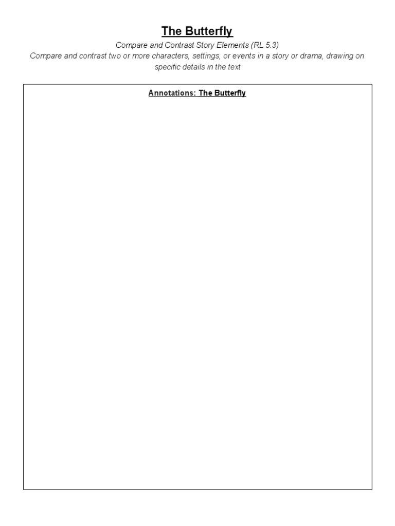 Compare and Contrast Story Elements The Butterfly | PDF