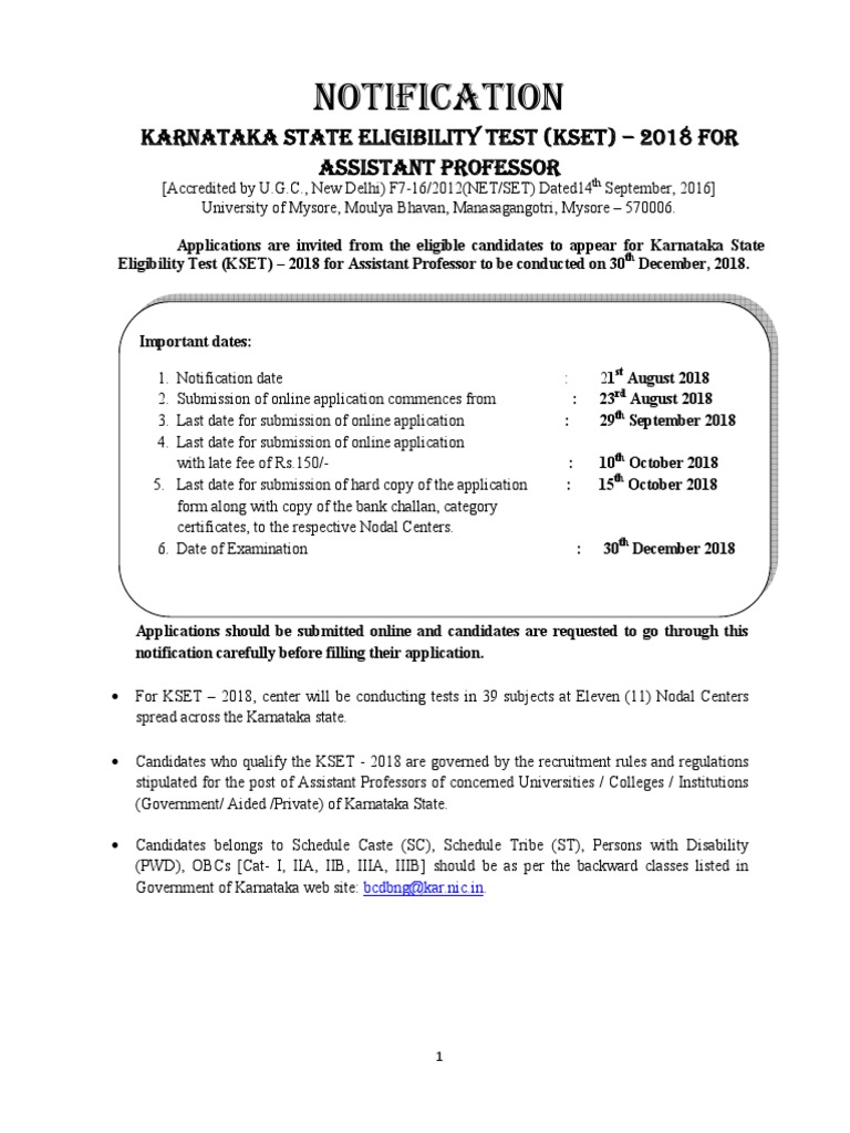 KSET Notification 2018 Eng | PDF | Physics | Test (Assessment)