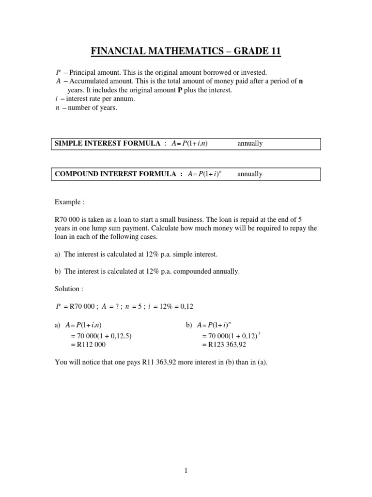 FINANCIAL MATHEMATICS Notes PDF | PDF | Depreciation | Book Value