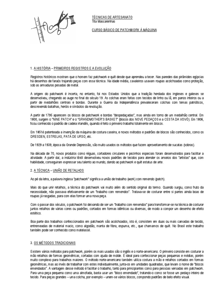Curso Básico Patchwork A Maquina | PDF | Retalhos | Têxteis