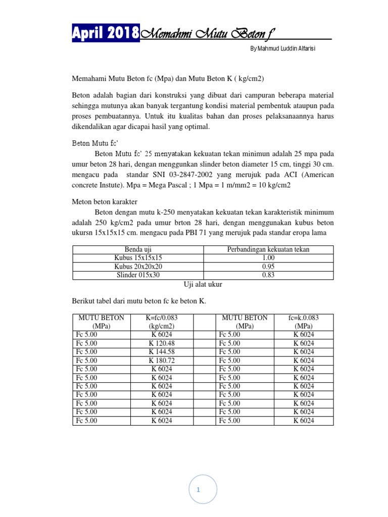 Memahami Mutu Beton FC | PDF
