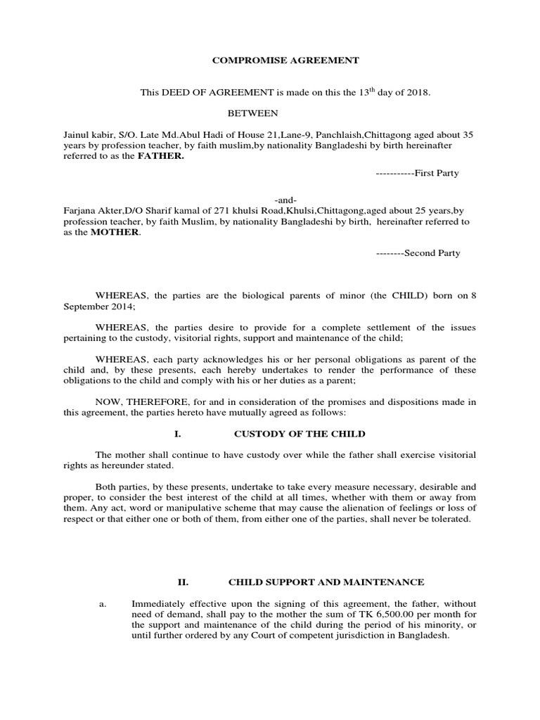 Compromise Agreement | PDF | Child Support | Social Institutions