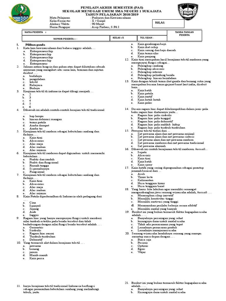 Soal Uas (PLH) Xii Gasal | PDF