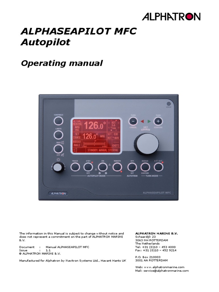 Operational Manual ALPHASEAPILOT MFC Version 1.1 | PDF | Rudder | Menu ...