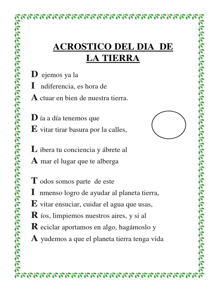 Acrostico de Dia Mundial de La Tierra
