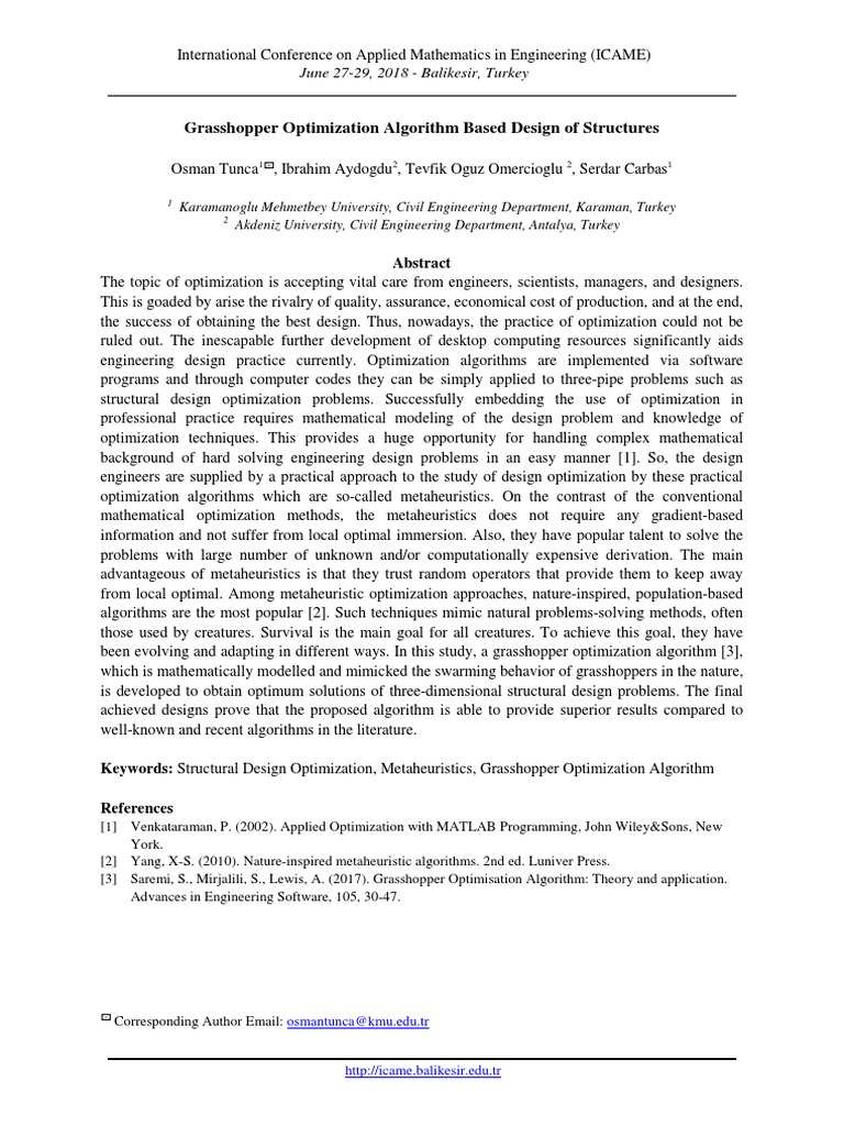 Grasshopper Optimization Algorithm Based Design of Structures | PDF ...