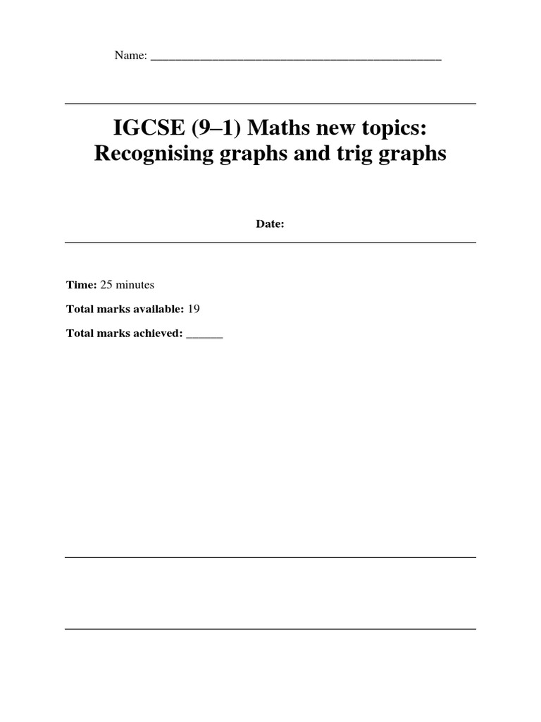 IGCSE 9-1 Maths New To Spec Questions - Recognising Graphs and Trig ...