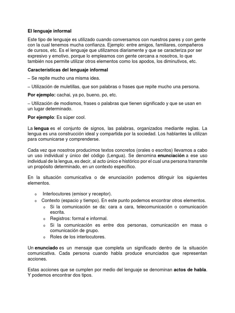 El Lenguaje Informal | Habla | Dialecto