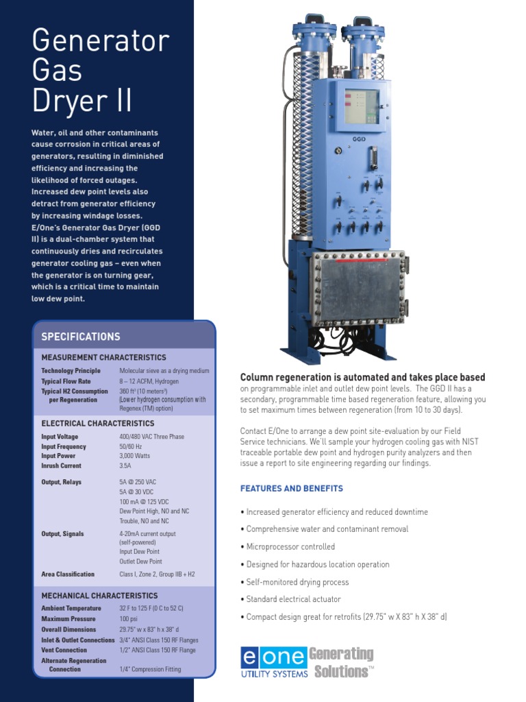 Hydrogen Gas Dryer Specifications | PDF | Electric Generator | Hydrogen