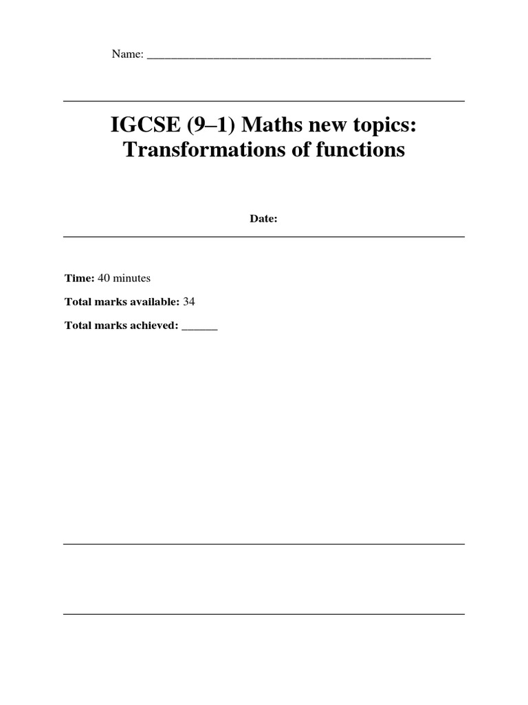 IGCSE Maths: Function Transformations | PDF | Cartesian Coordinate ...