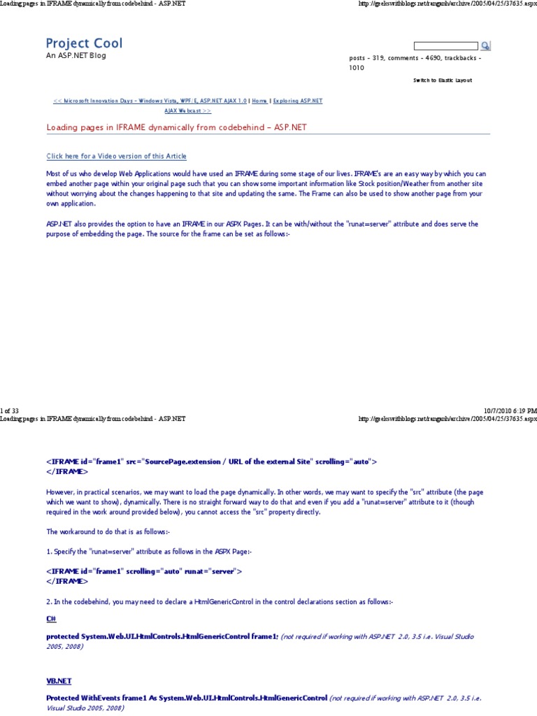 Loading Pages in IFRAME | PDF | Html Element | Active Server Pages